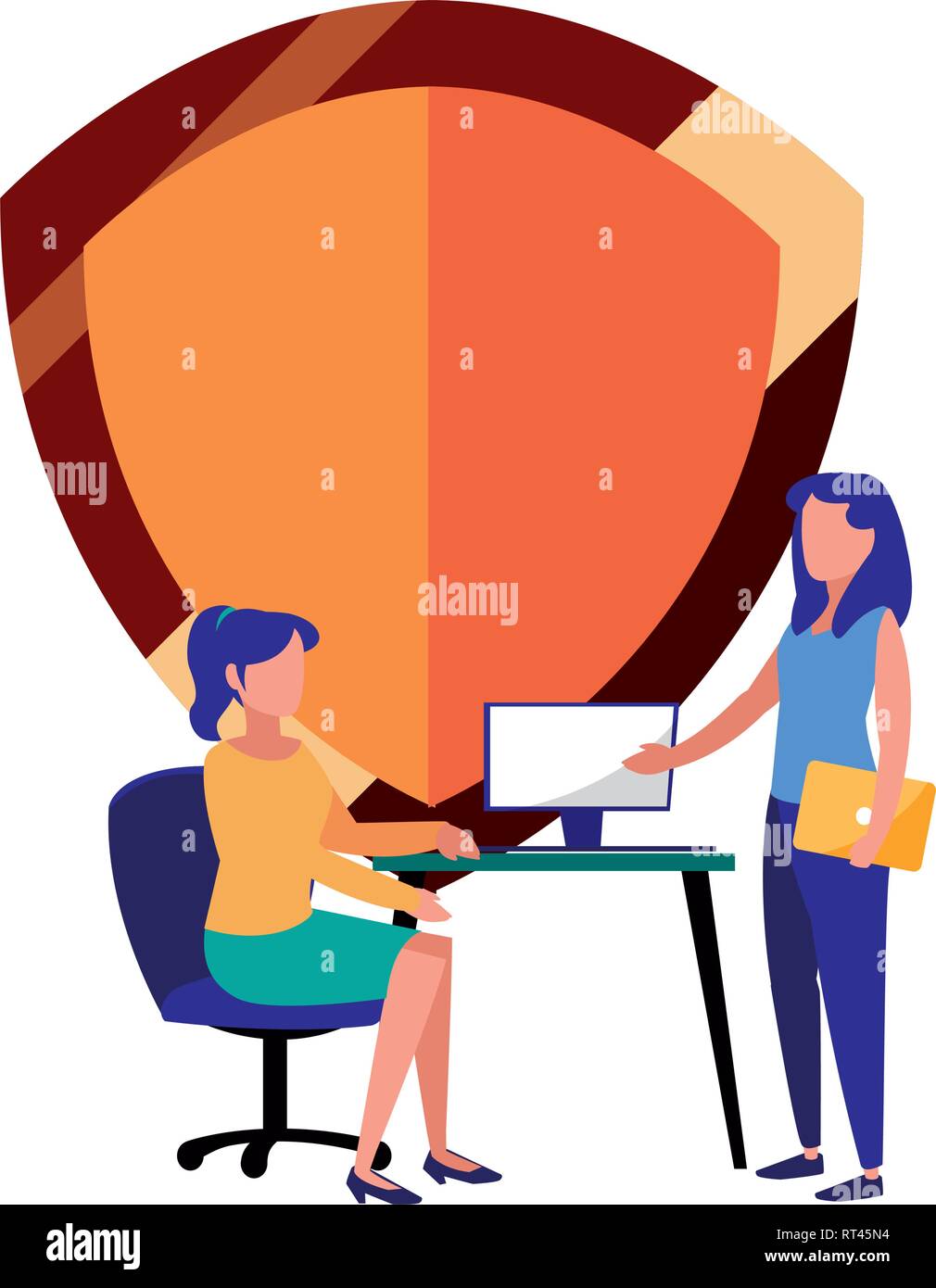women working office shield protection vector illustration design Stock ...