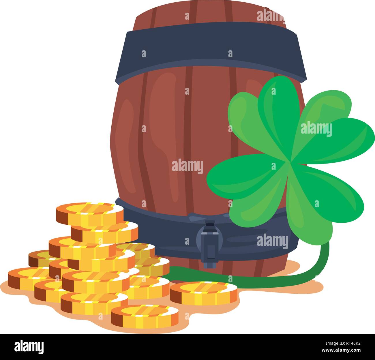 barrel clover and coins happy st patricks day vector illustration Stock ...