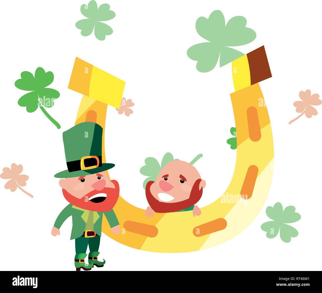leprechauns with horseshoe happy st patricks day vector illustration ...
