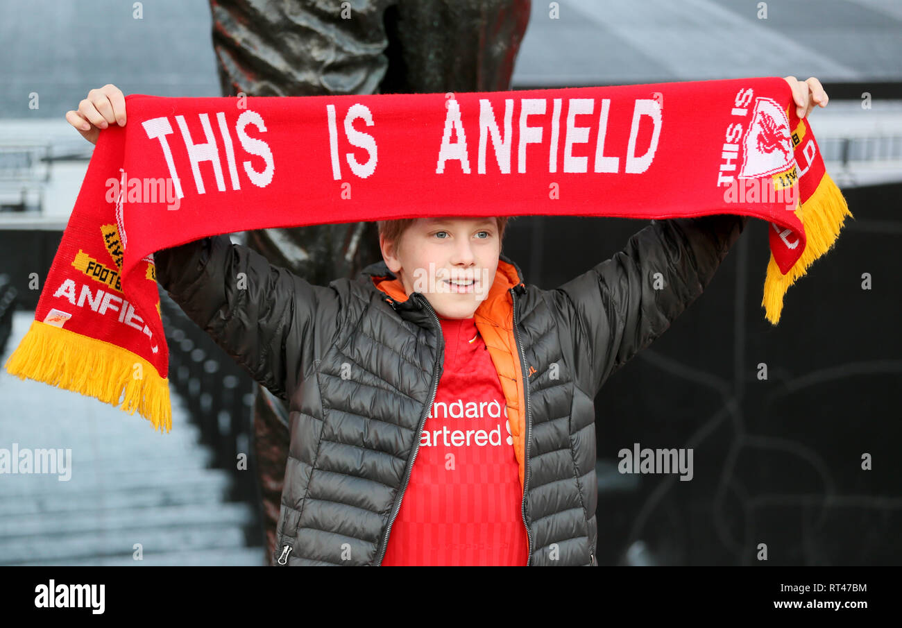 A young liverpool fan outside anfield hi-res stock photography and ...