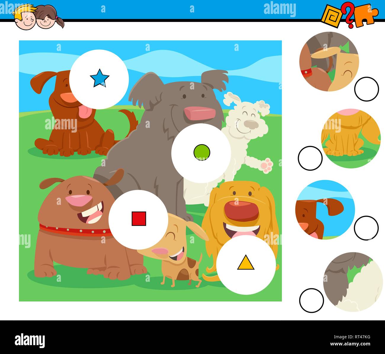 Cartoon Illustration of Educational Match the Pieces Jigsaw Puzzle Game ...