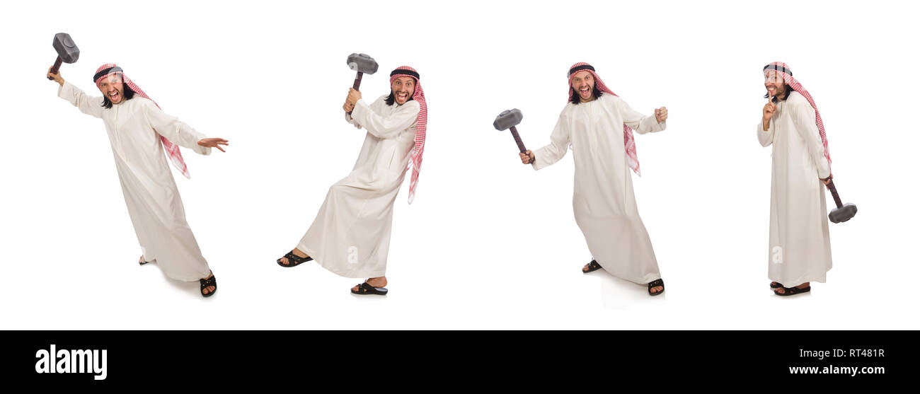 Angry arab man with hammer isolated on white Stock Photo - Alamy