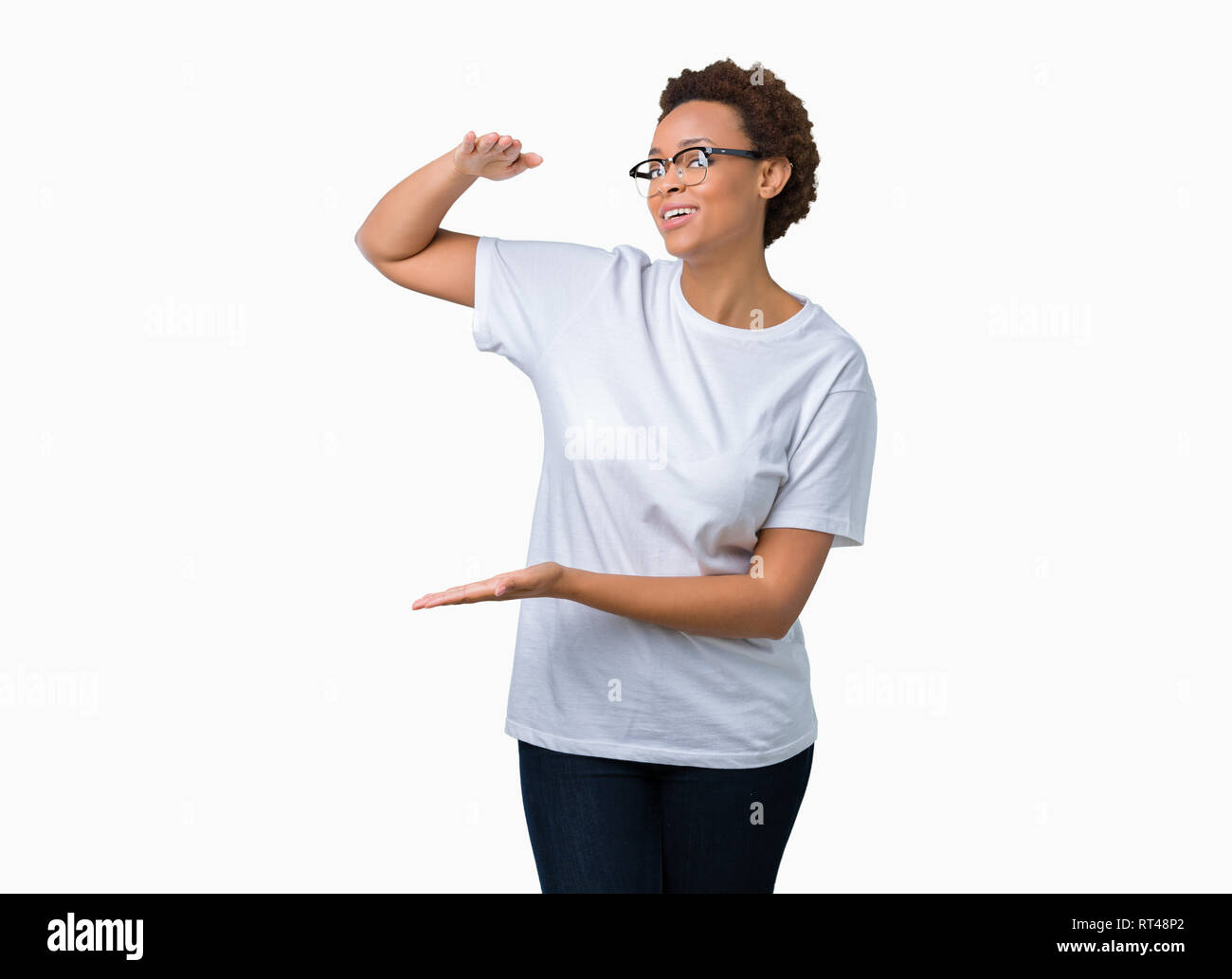 Beautiful young african american woman wearing glasses over isolated ...