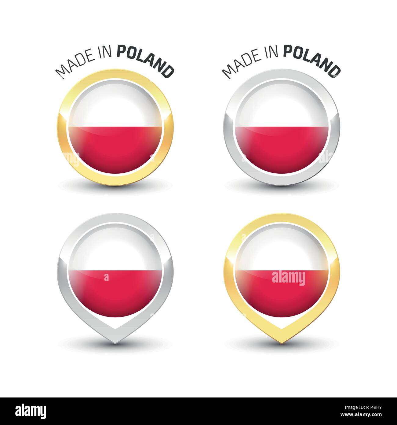 Made in Poland - Guarantee label with the Polish flag inside round gold ...