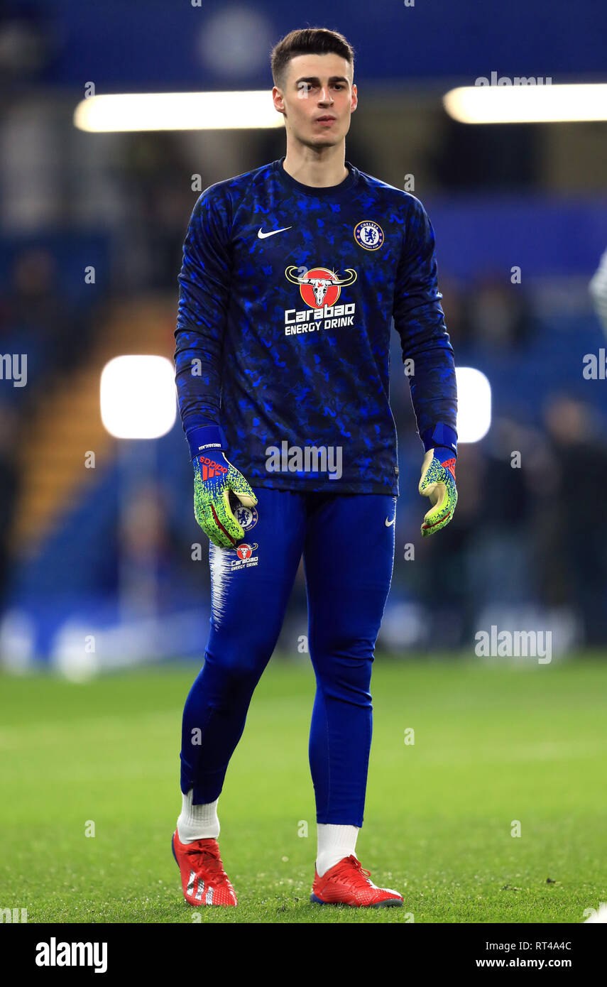 Chelsea goalkeeper Kepa Arrizabalaga warms up before during the Premier ...