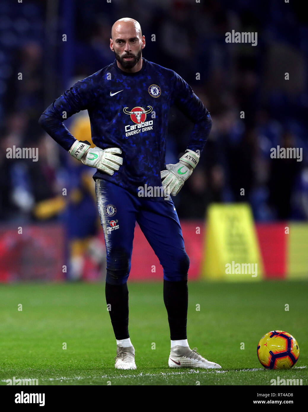 Chelsea goalkeeper Willy Caballero warms up before the Premier League ...