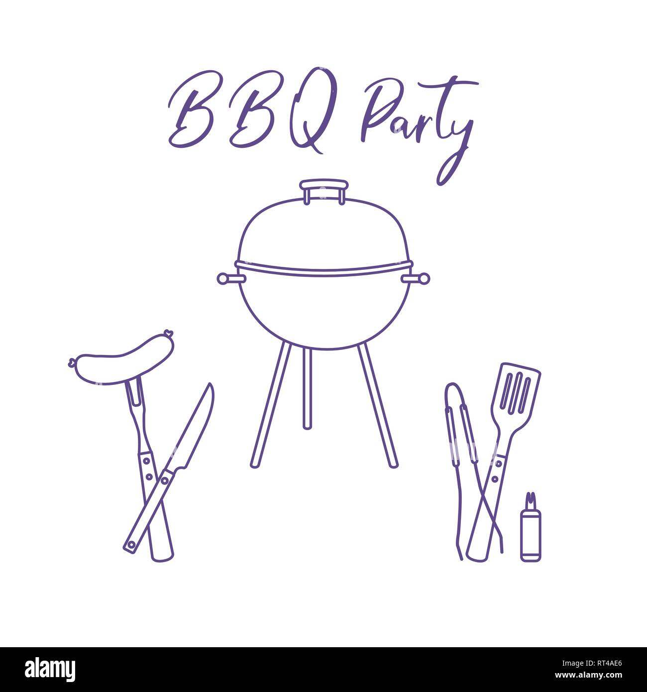 Vector illustration with grill and barbecue tools. BBQ party background ...