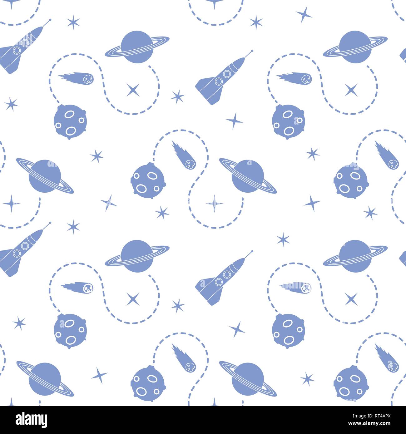 Seamless pattern with rocket, comet, planets, stars. Space exploration ...