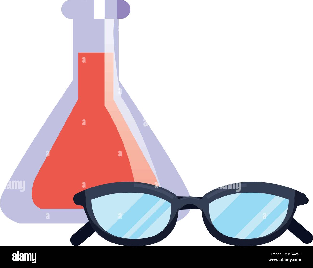 science laboratory flask and eyeglasses vector illustration Stock ...