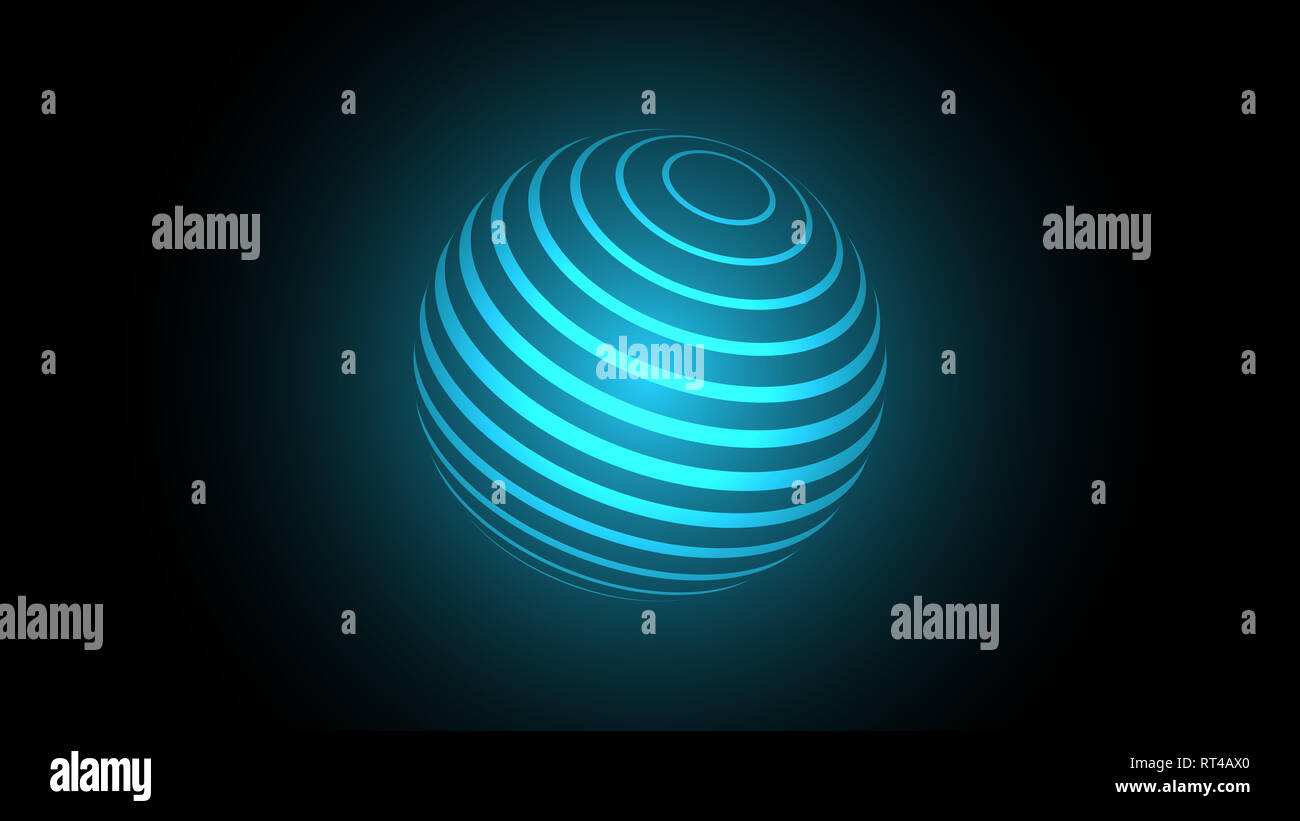 Blue neon luminescent 3D ball with a glow effect Stock Photo - Alamy