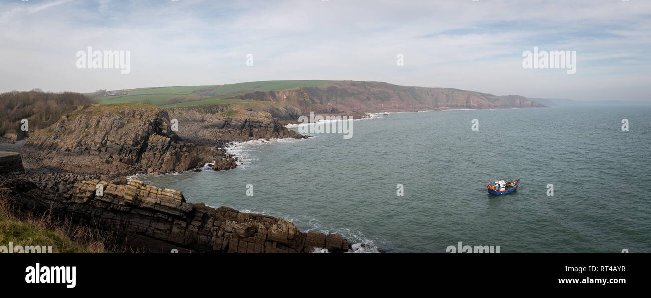 Aerial view of The Bay at Stackpole Quay, Pembrokeshire, South Wales ...