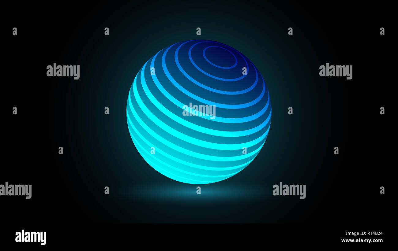 Blue neon luminescent 3D ball with a glow effect Stock Photo - Alamy