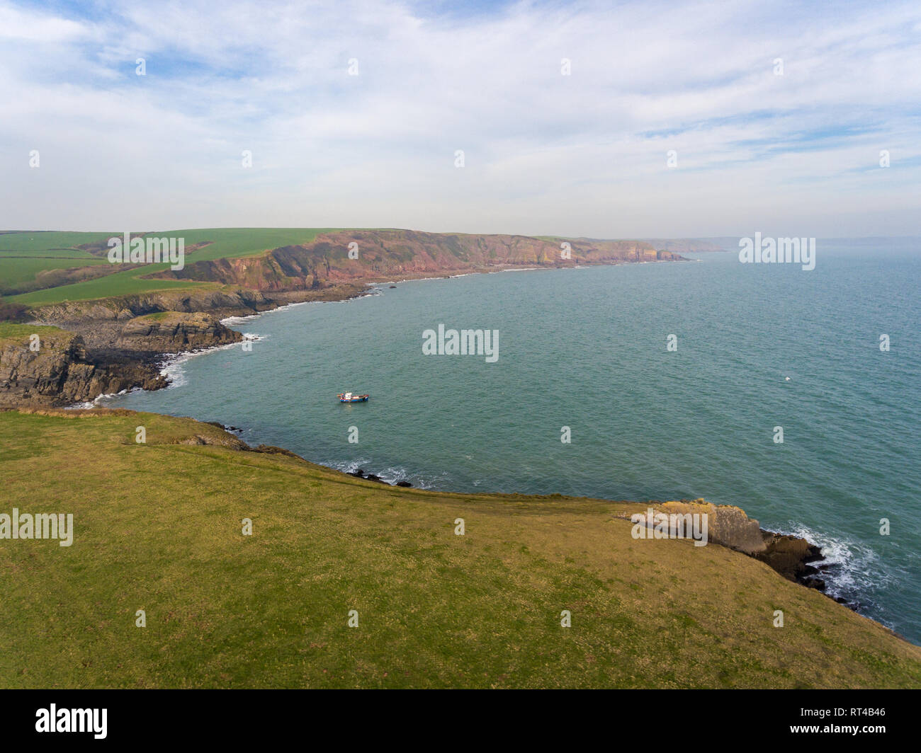 Aerial view of The Bay at Stackpole Quay, Pembrokeshire, South Wales ...