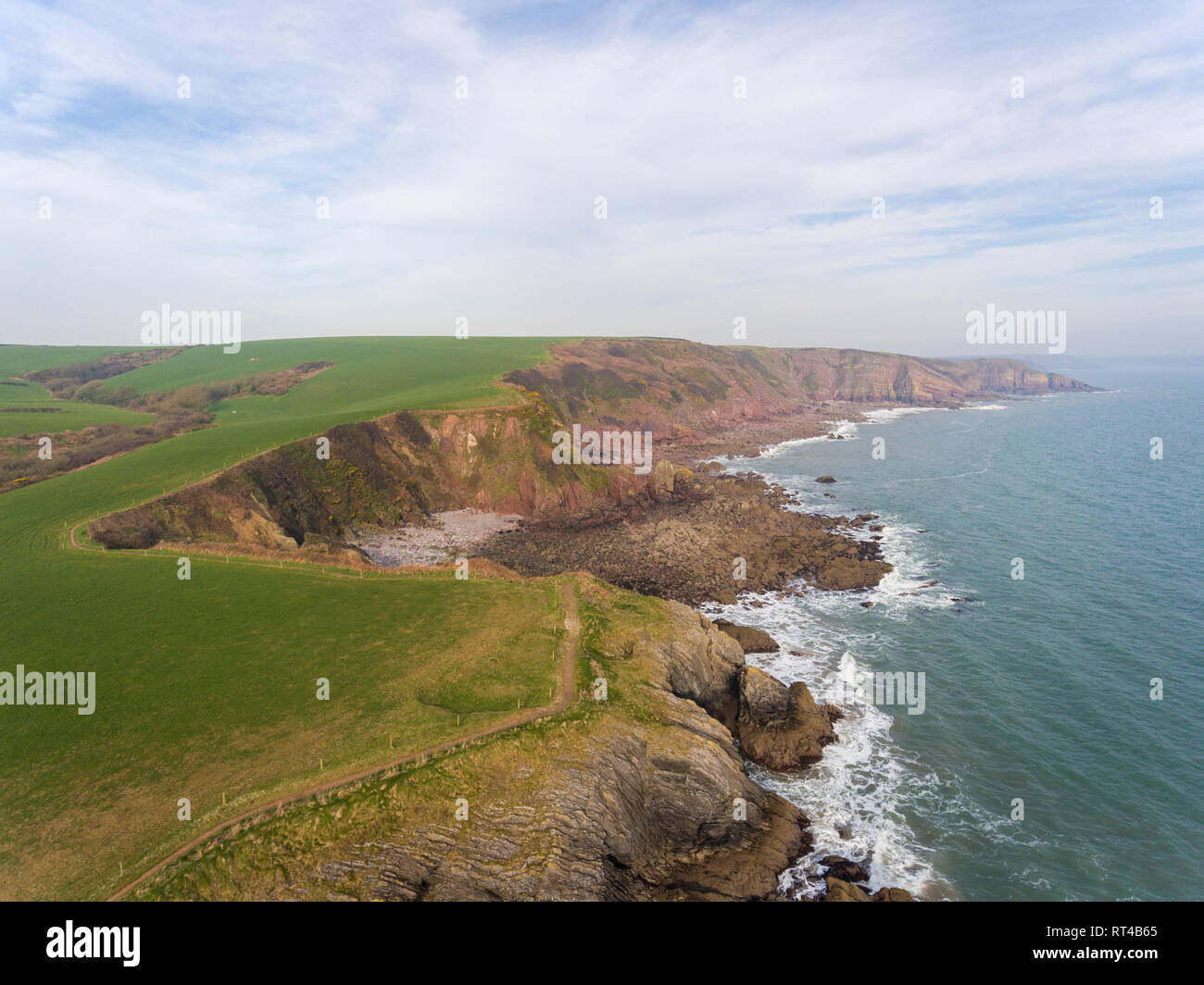Aerial view of The Bay at Stackpole Quay, Pembrokeshire, South Wales ...
