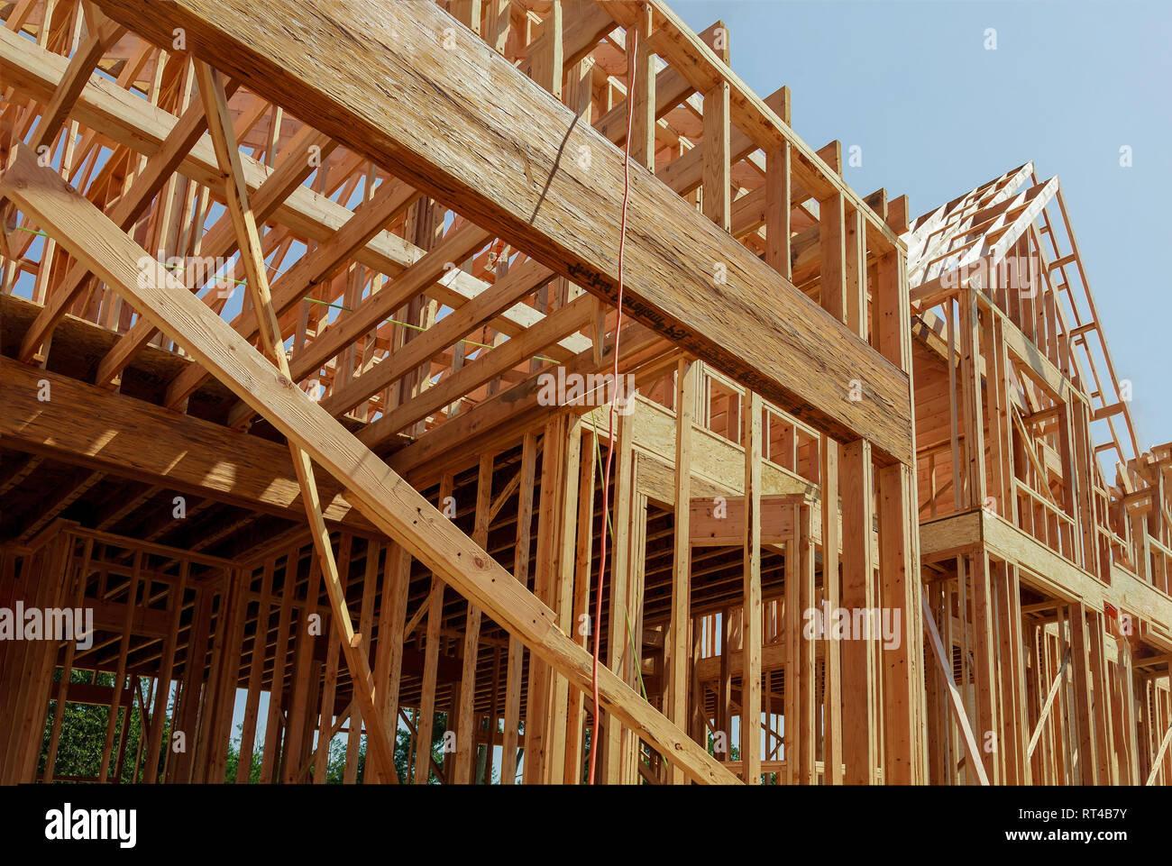 New house under construction interior framing of a single family home ...