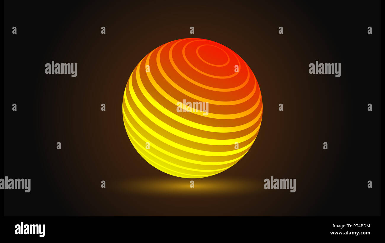 Neon luminescent 3D ball with gradient from yellow to orange red and a ...