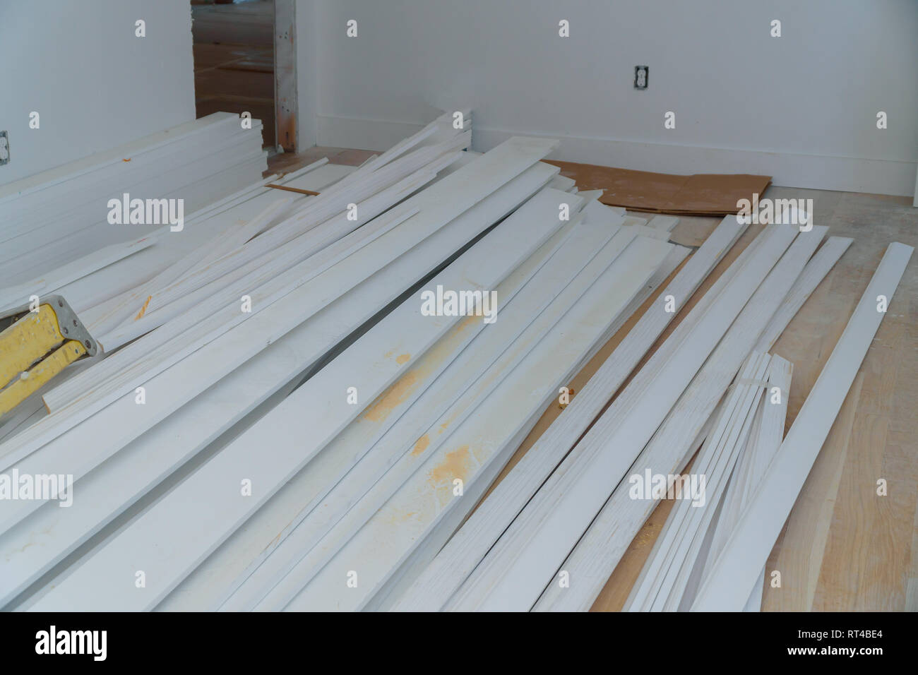 Door and molding unfinished home of inside house under construction ...