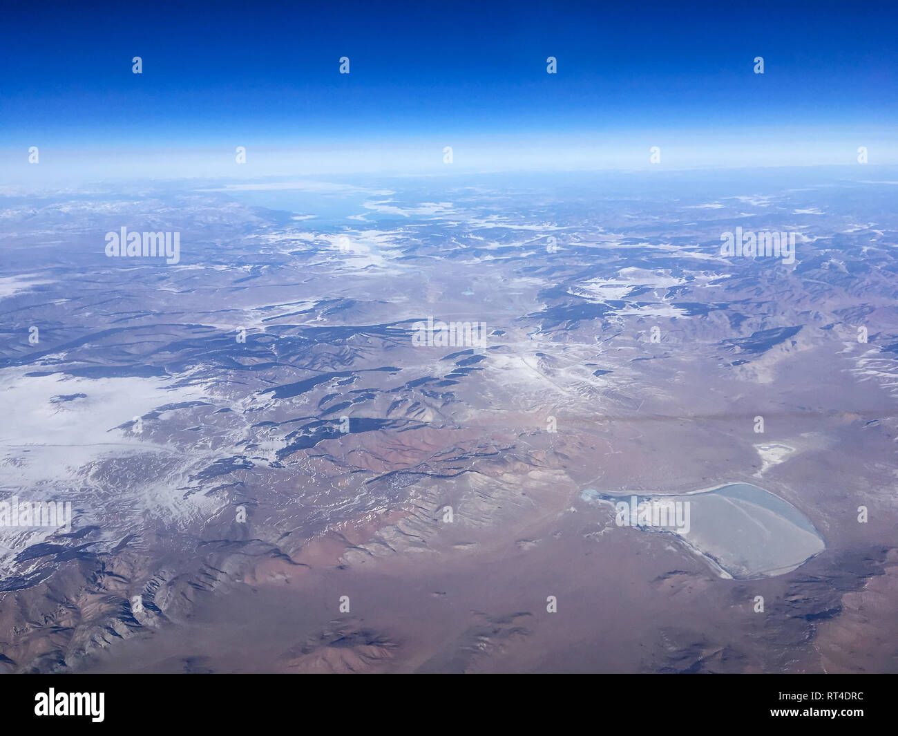 An aerial view of a part of Mongolia from the airplane flying high ...