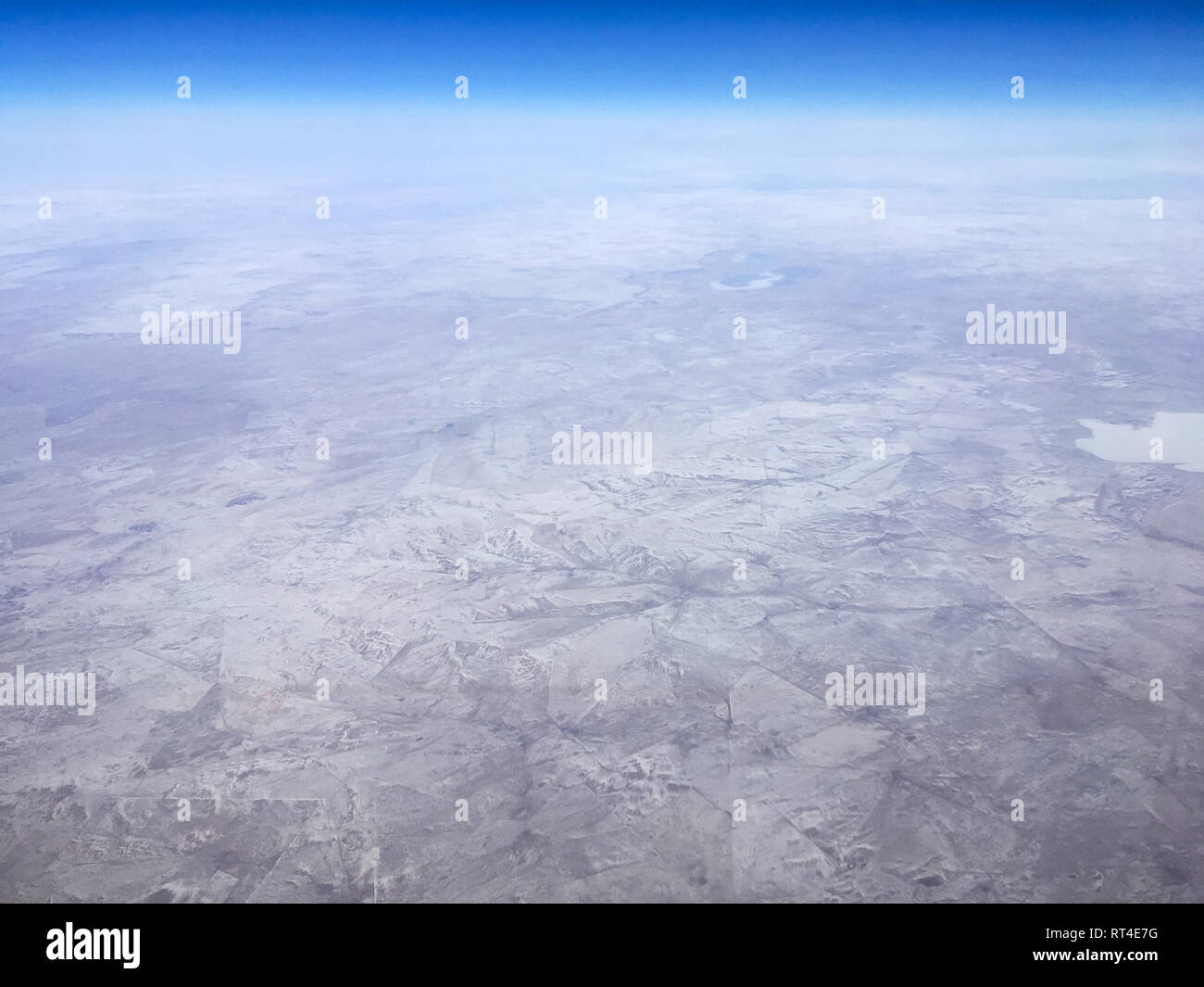 An aerial view of a part of Mongolia from the airplane flying high ...