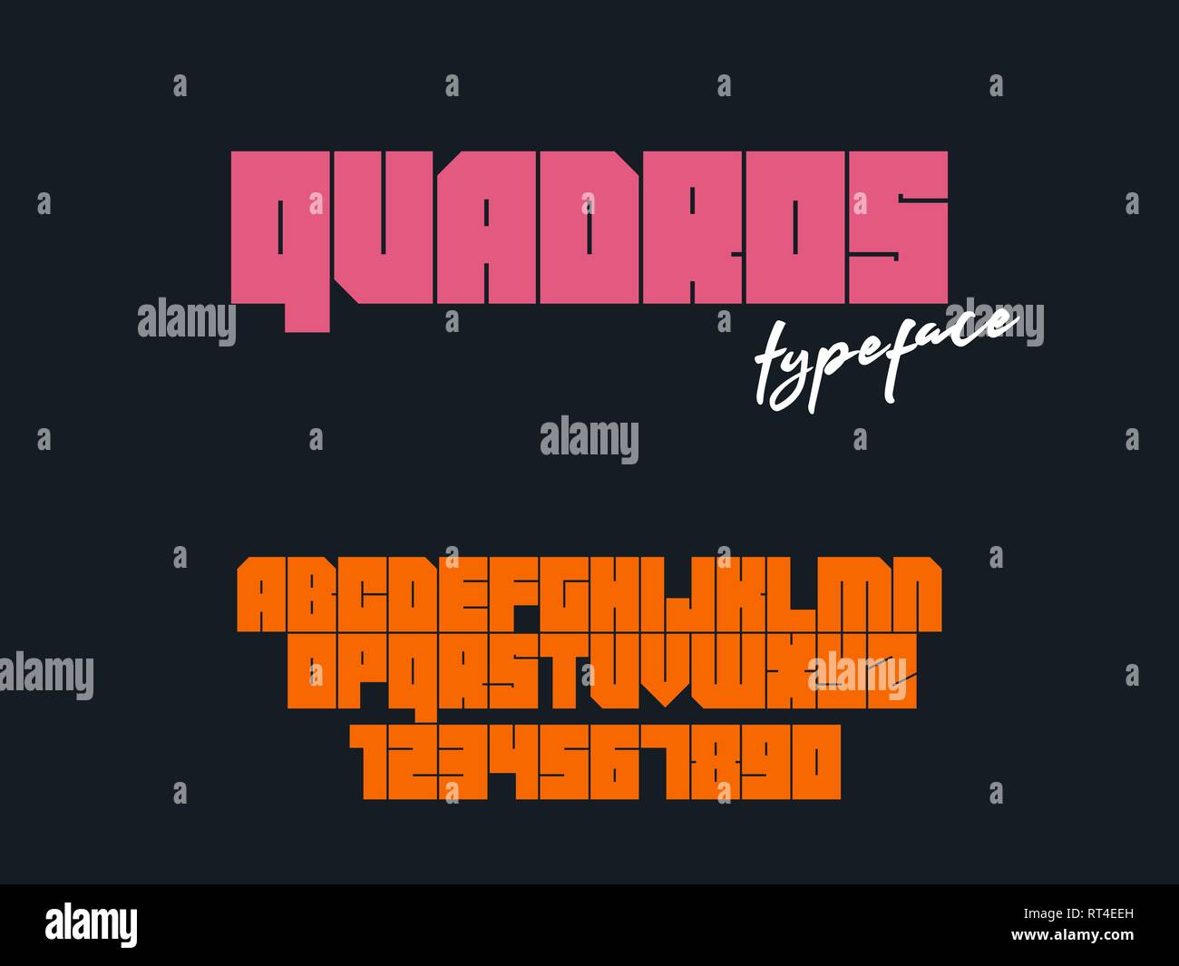Vector Square Block Font Latin Alphabet Letters And Numbers Stock