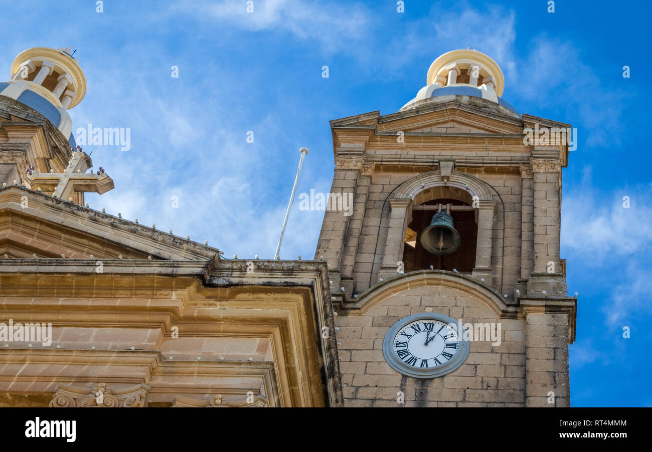 Detail view on St. Mary's Parish Church in Dingli. Old, historic and ...