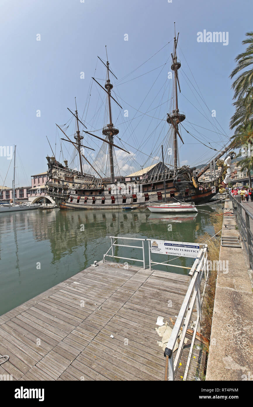 Genoa, Italy - July 14, 2013: Neptune Galeon Pirate Ship Docked at Port ...