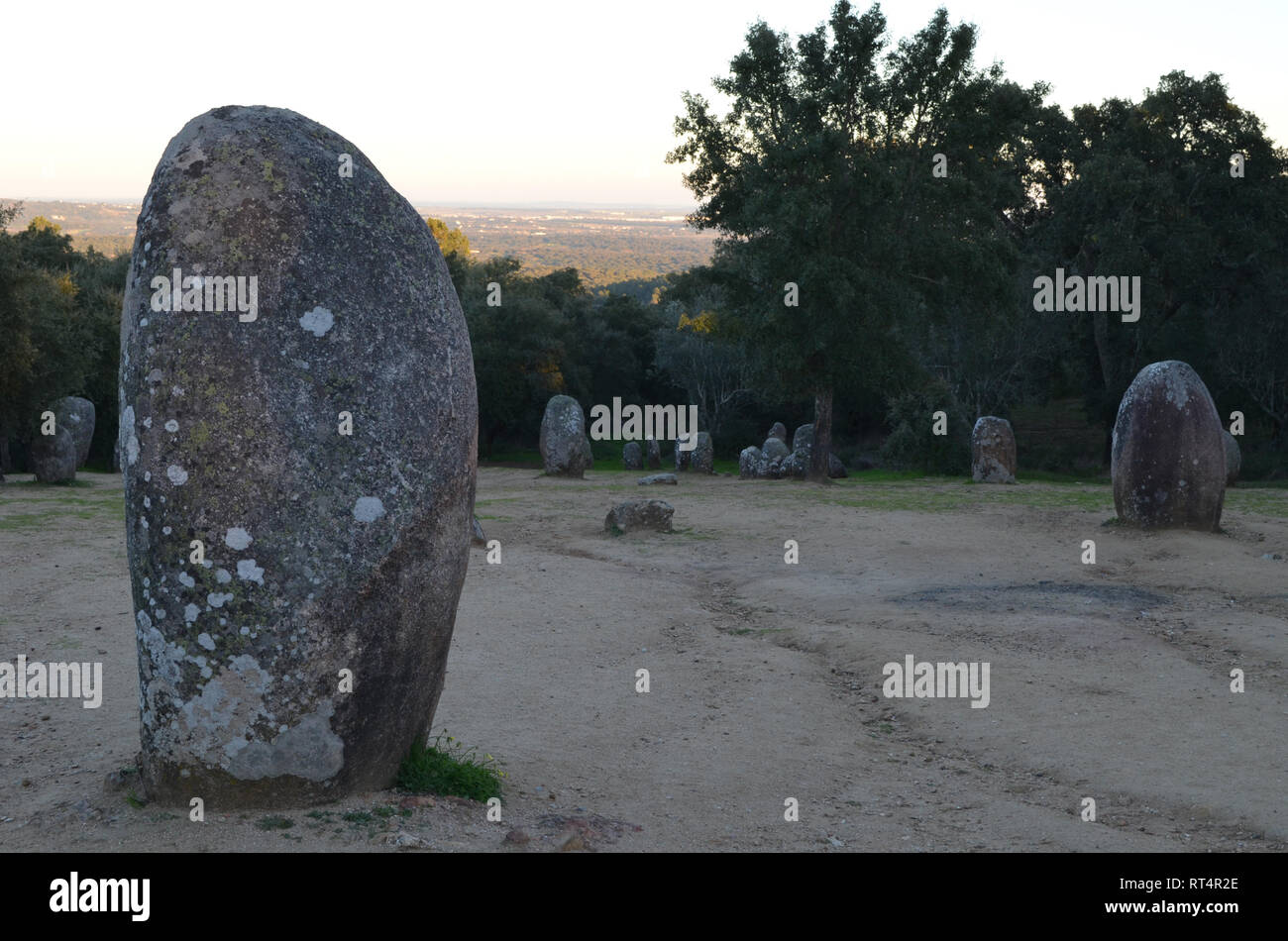 6th millennium BC Almendres Cromlech, a megalithic complex near Evora ...