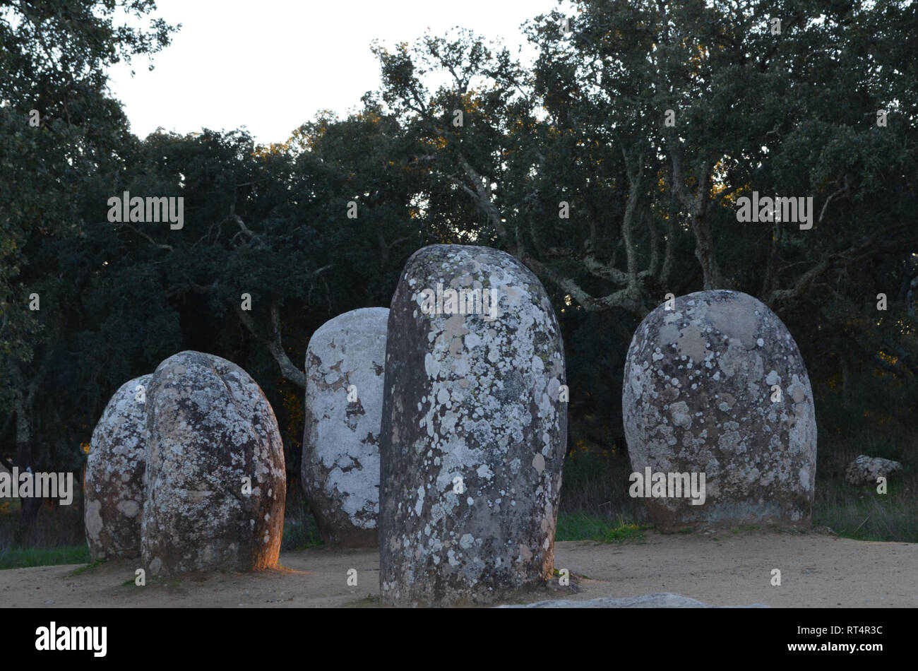 6th millennium BC Almendres Cromlech, a megalithic complex near Evora ...