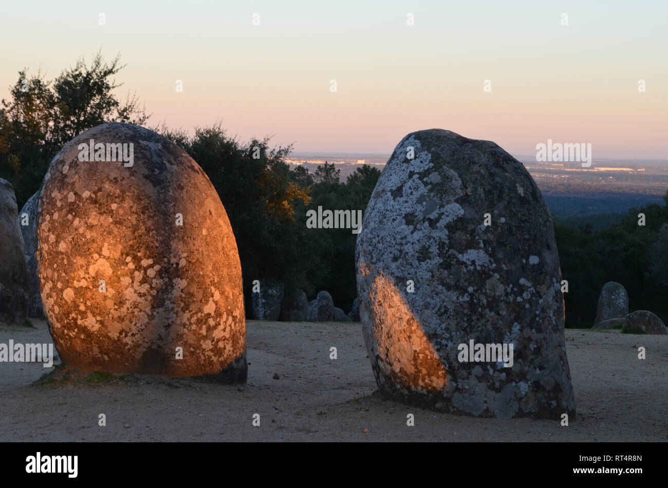 6th millennium BC Almendres Cromlech, a megalithic complex near Evora ...