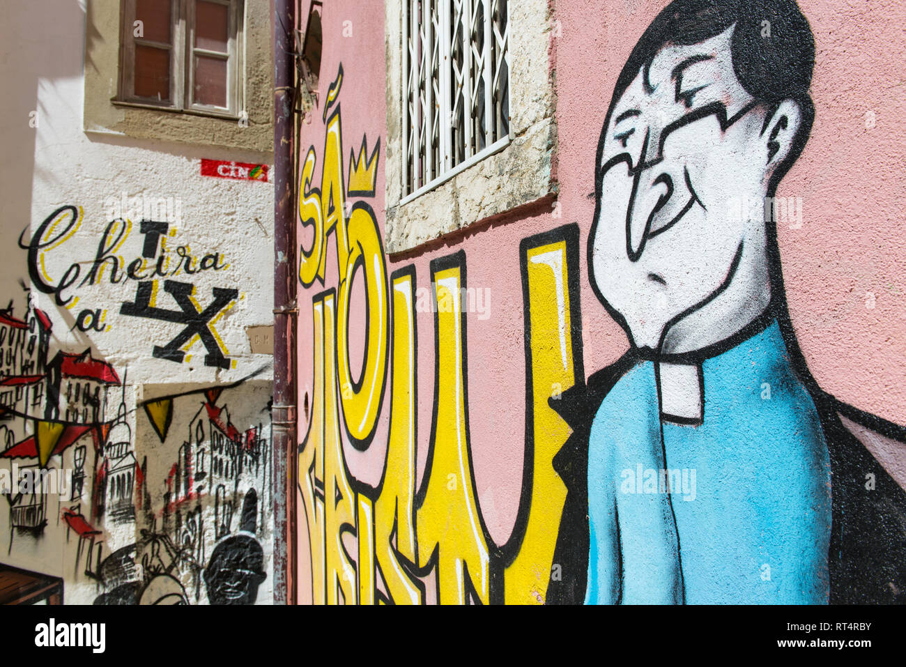 Graffiti and Street art in a street of Lisbon, Portugal Stock Photo - Alamy