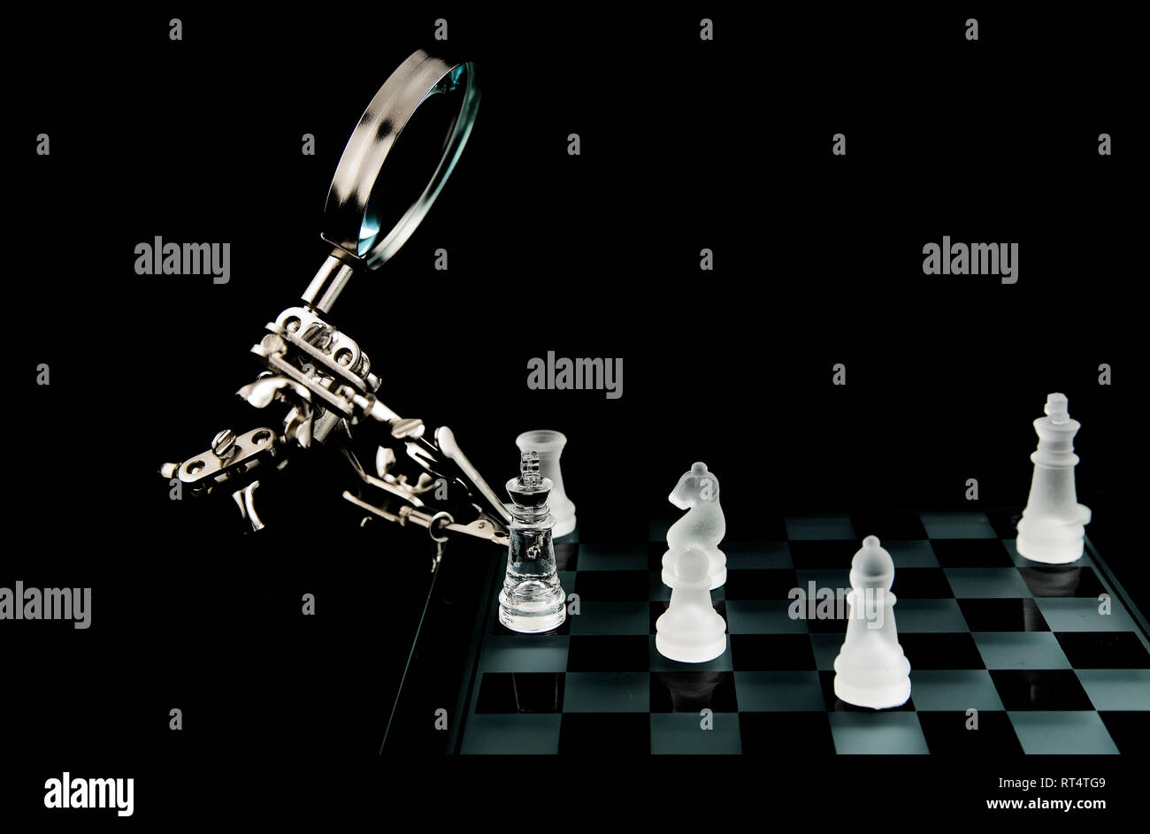 glass chess - mechanical player has been lost Stock Photo - Alamy