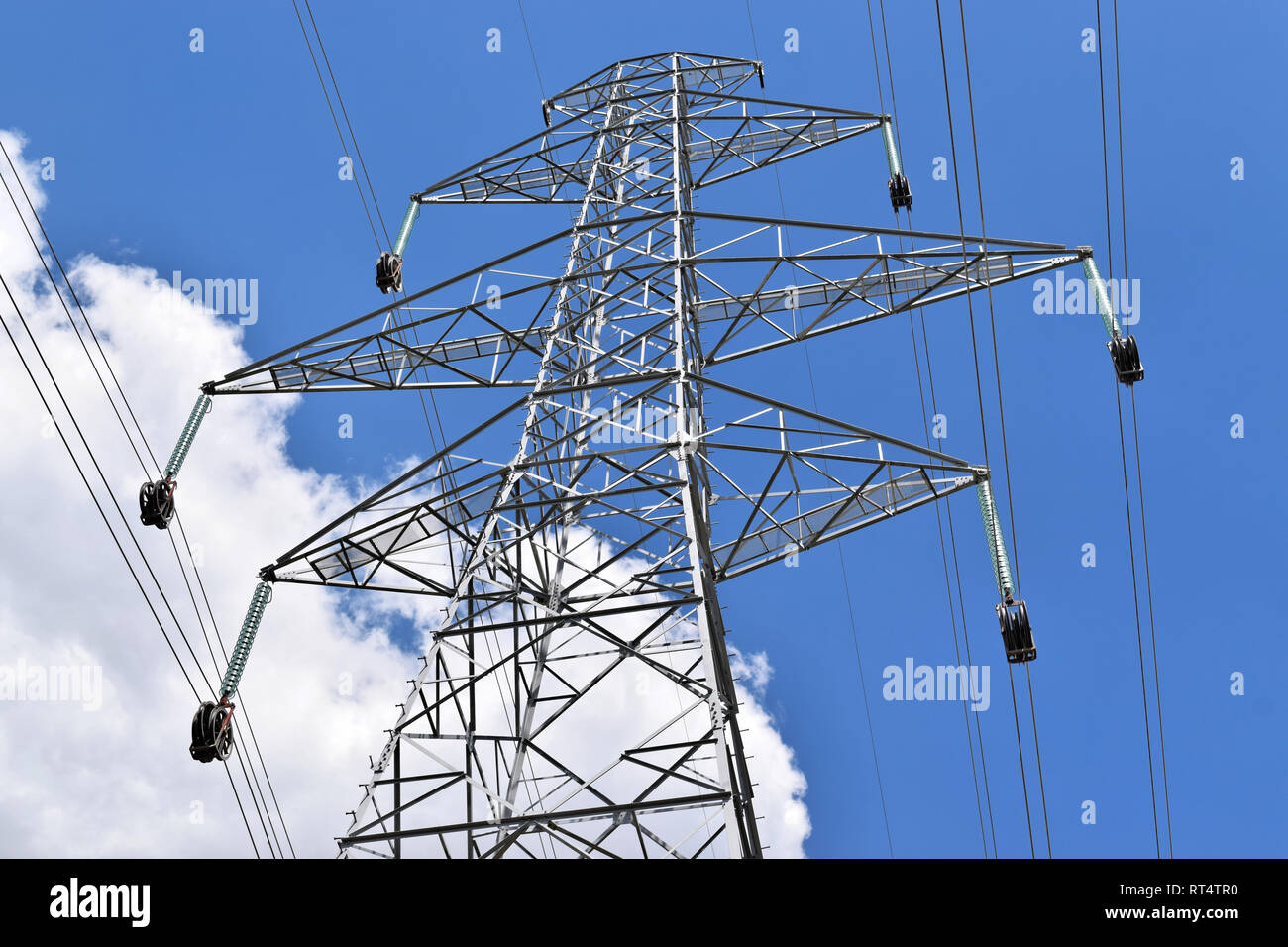 Brand new power line in construction, wiring work in progress Stock ...