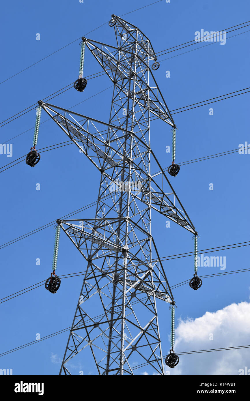 Brand new power line in construction, wiring work in progress Stock ...