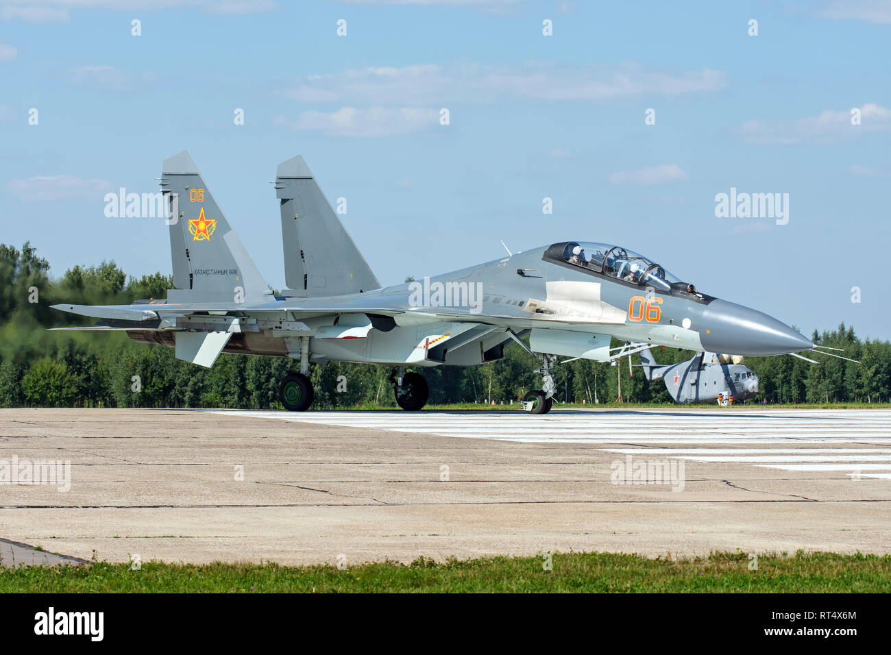 A Kazakhstan Air Defense Forces Su-30SM fighter-bomber plane Stock ...