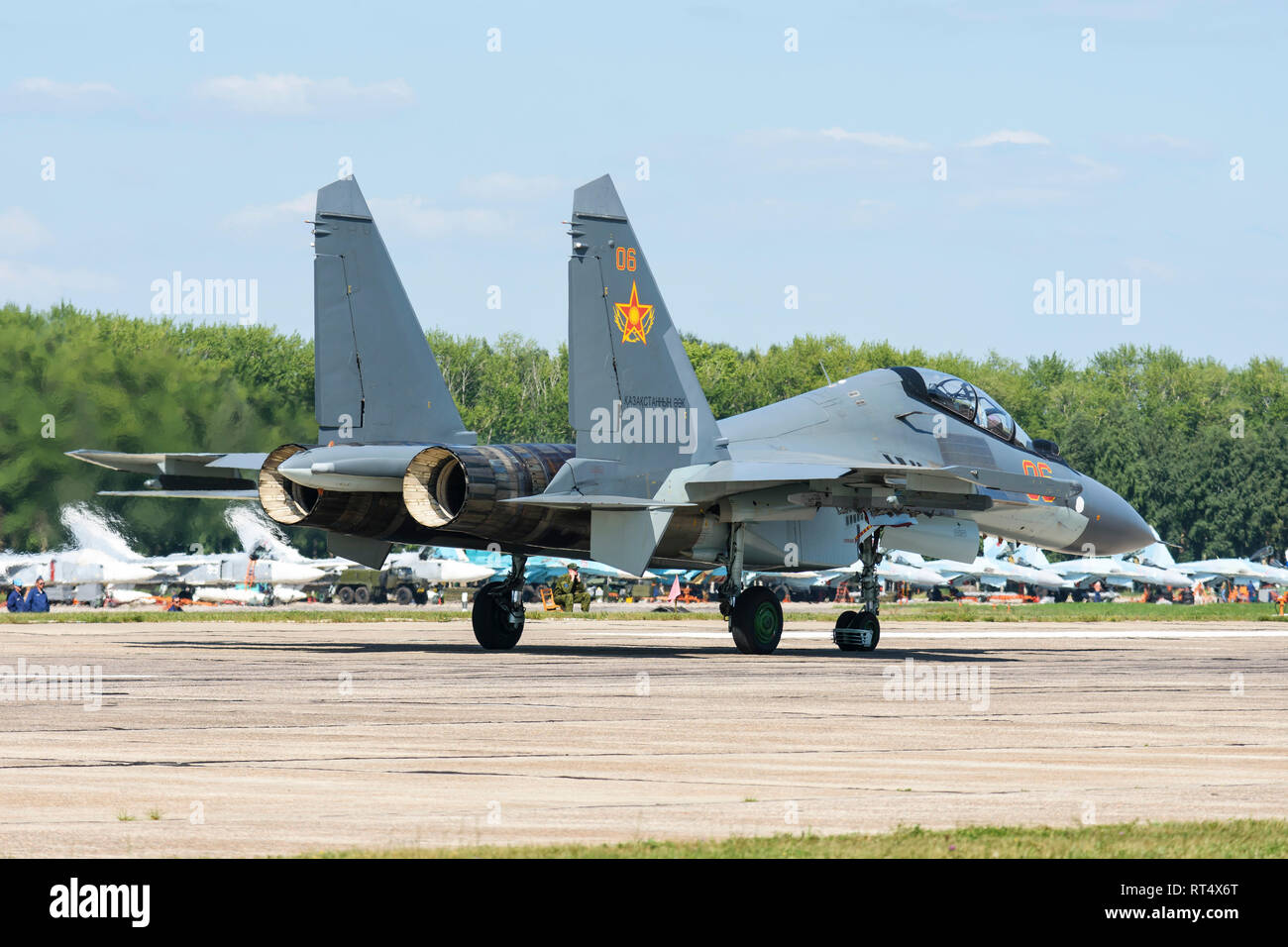 A Kazakhstan Air Defense Forces Su-30SM fighter-bomber plane Stock ...