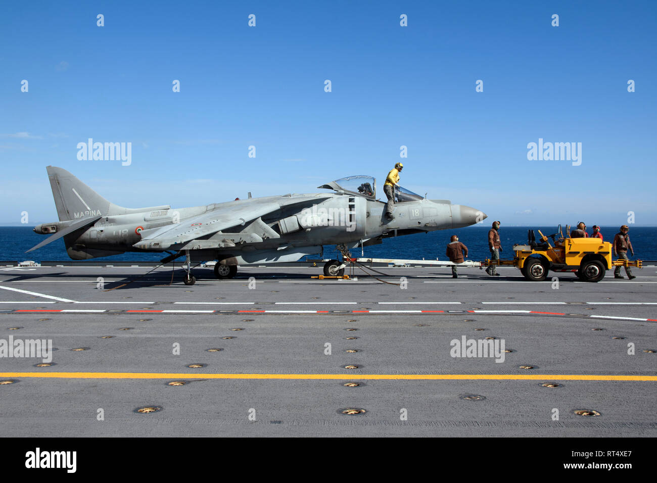 An AV-8B+ Harrier II jet aboard the Italian Navy Cavour aircraft carrier Stock Photo - Alamy