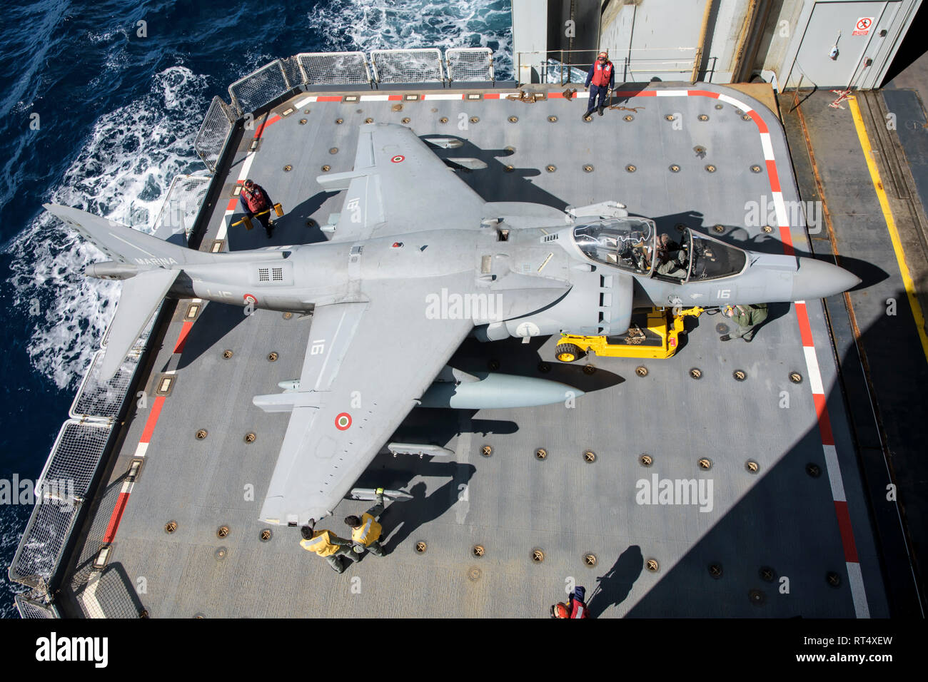 An AV-8B+ Harrier II jet aboard the Italian Navy Cavour aircraft carrier Stock Photo - Alamy