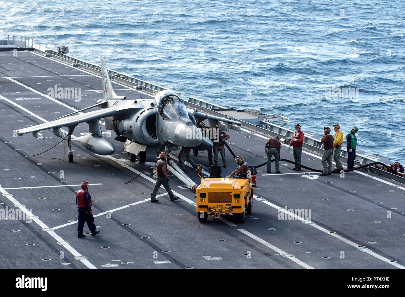 An AV-8B+ Harrier II jet aboard the Italian Navy Cavour aircraft carrier Stock Photo - Alamy