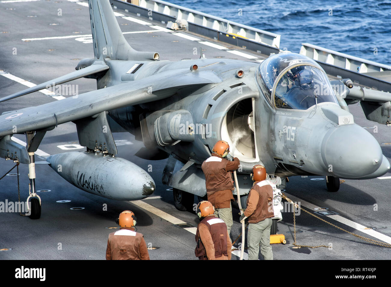An AV-8B+ Harrier II jet aboard the Italian Navy Cavour aircraft carrier Stock Photo - Alamy