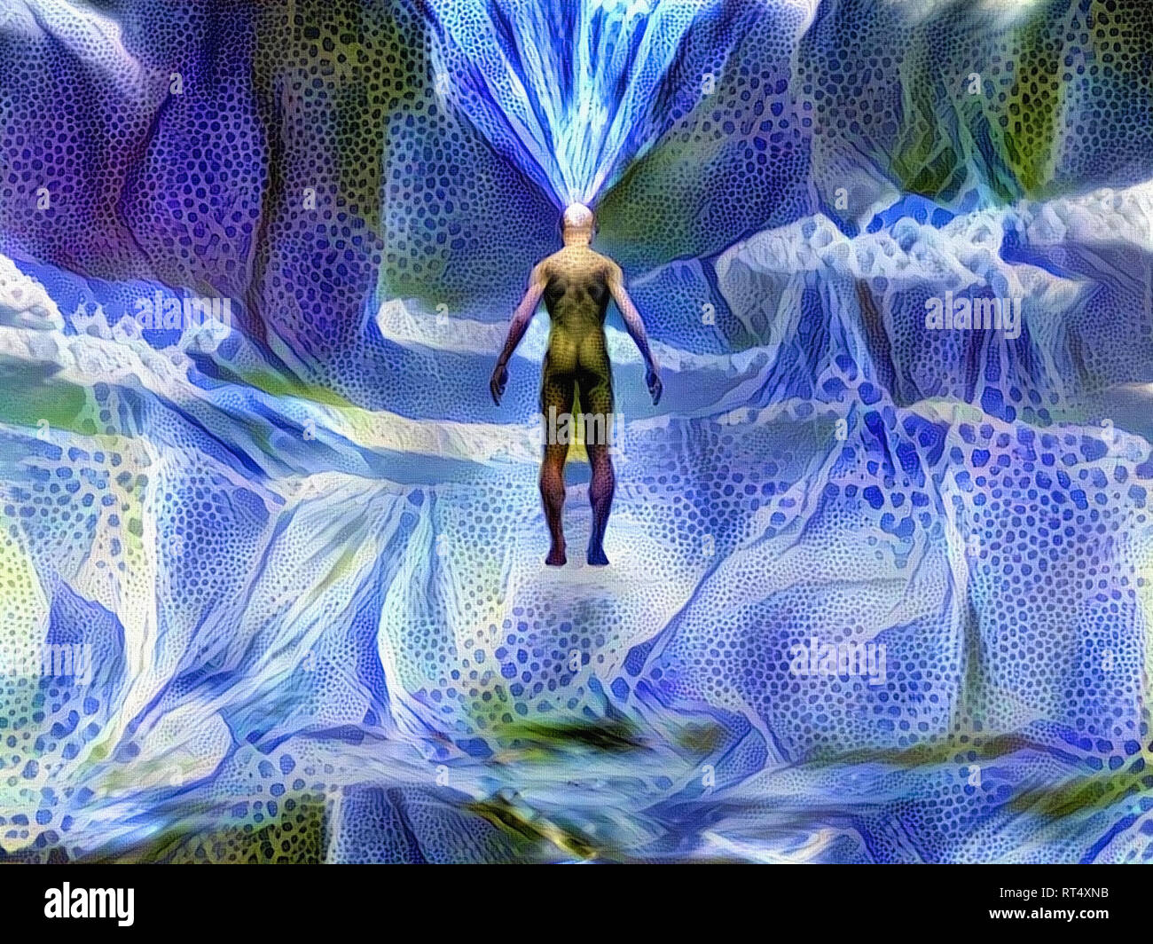 Abstract painting in soft tints of blue. Power of Mind Stock Photo - Alamy