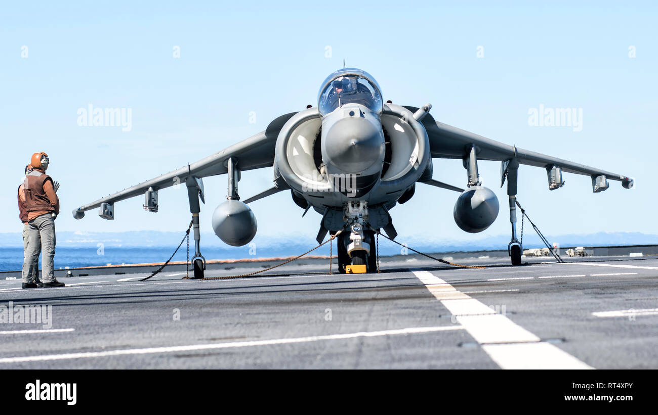 An AV-8B+ Harrier II jet aboard the Italian Navy Cavour aircraft carrier Stock Photo - Alamy
