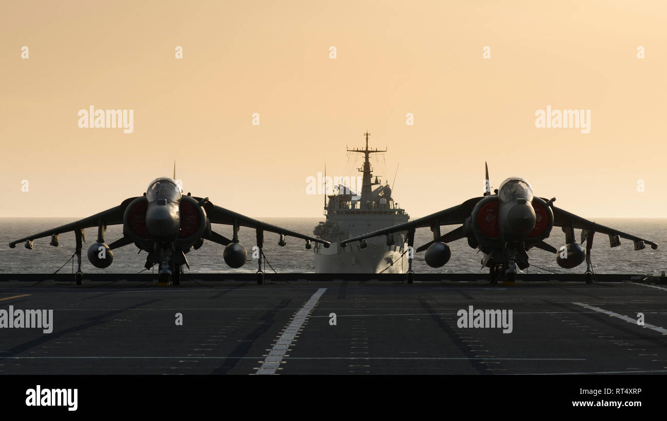 AV-8B+ Harrier II jets aboard the Italian Navy Cavour aircraft carrier Stock Photo - Alamy