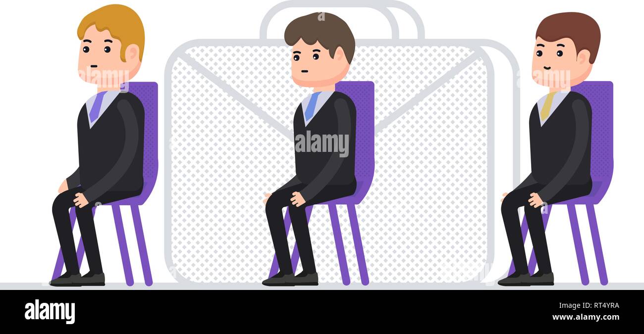 Businessmen sit in a chair and wait for their turn, job interview ...