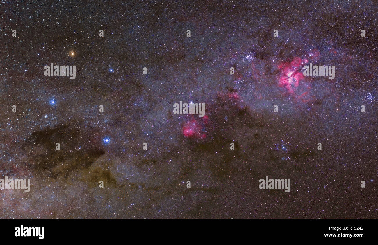 Widefield view of the Crux constellation and nebulae in the Southern ...