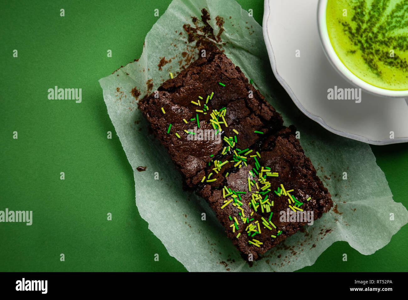 Cannabis matcha tea latte on green background Stock Photo - Alamy