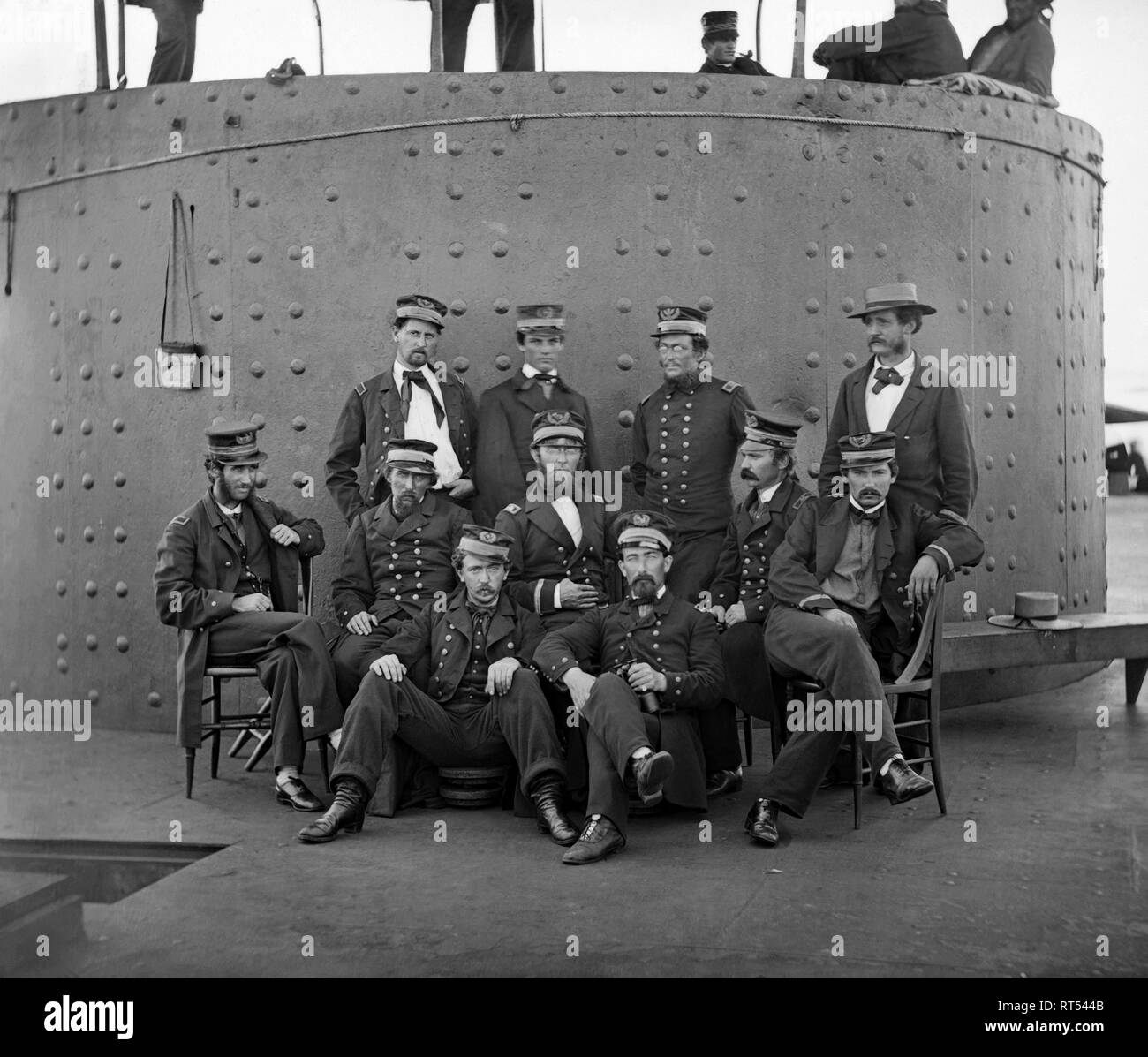 Union officers on board the USS Monitor while cruising the James River ...