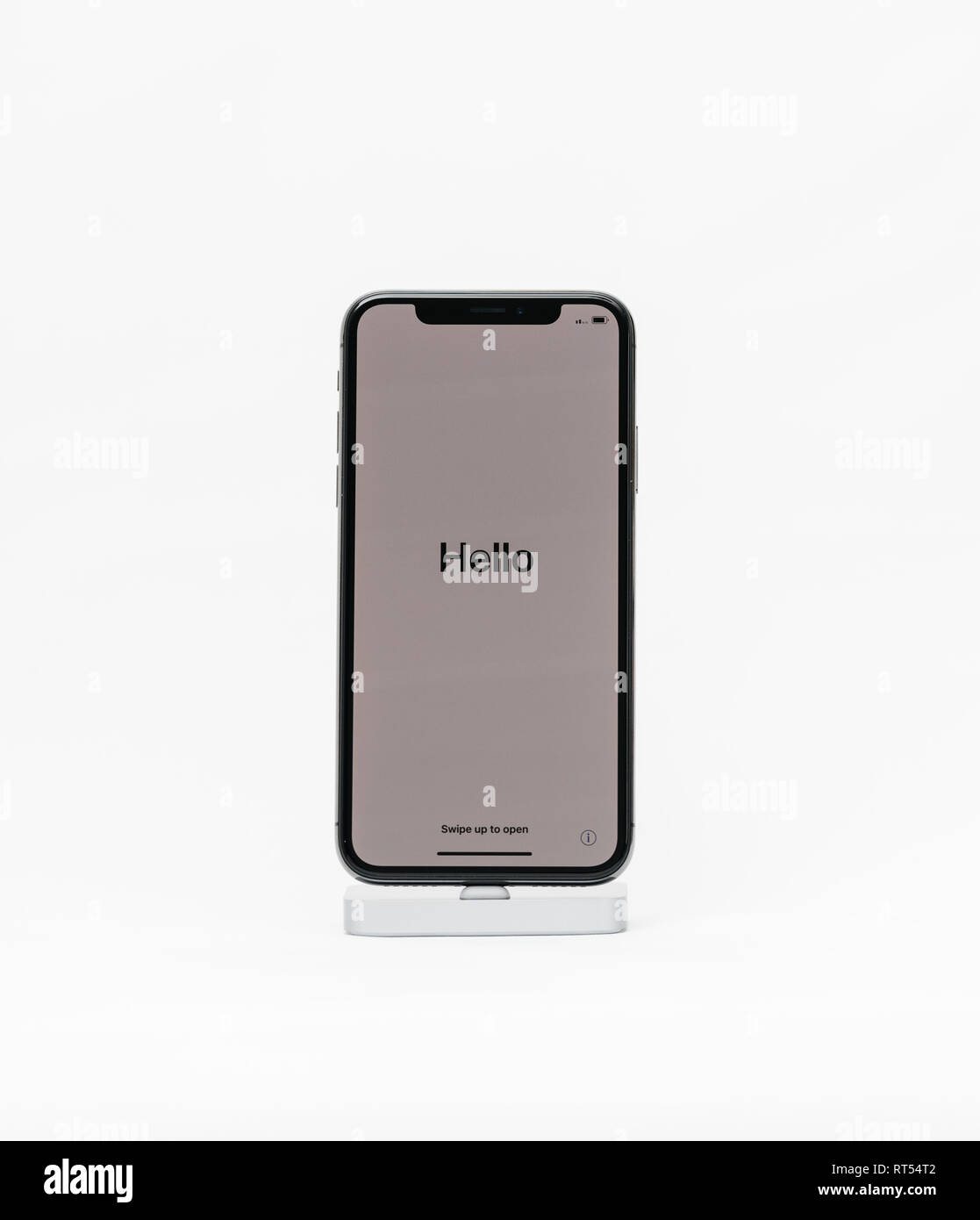 PARIS, FRANCE - NOV 5, 2017: New Apple iPhone X 10 isolated white ...