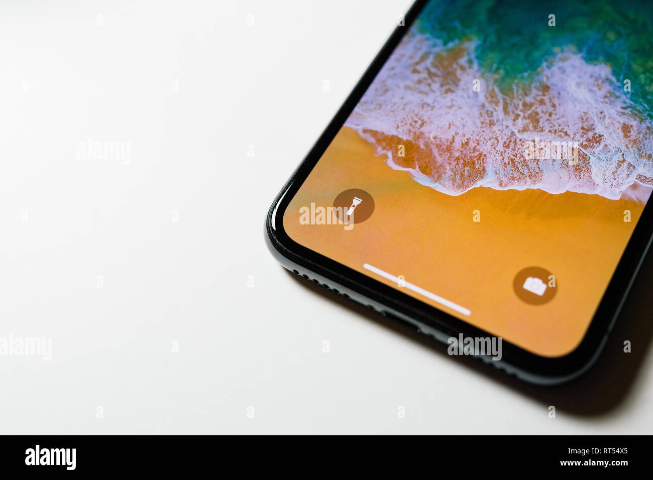 PARIS, FRANCE - NOV 3, 2017: Torch lantern light button on the new ...