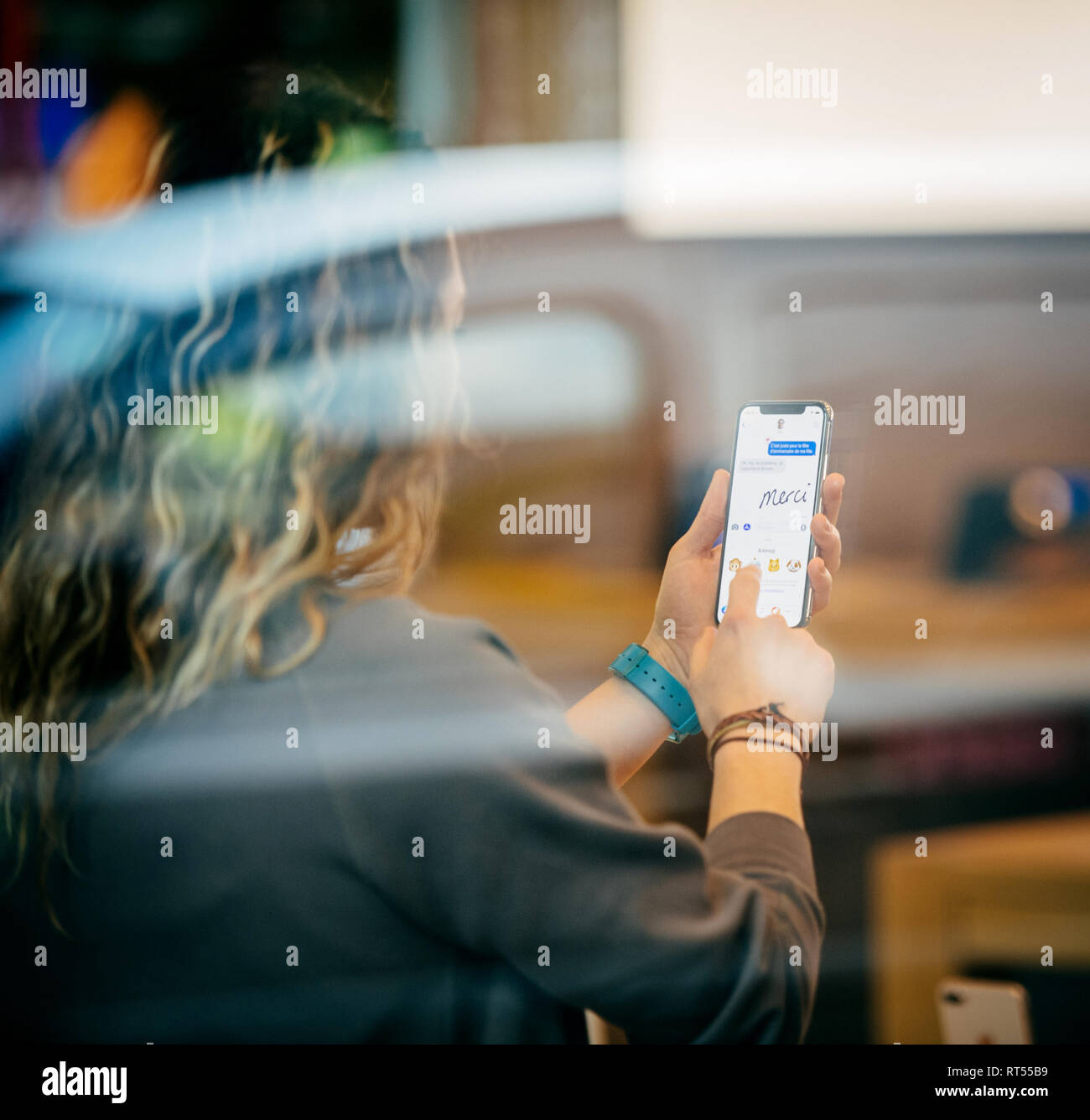 STRASBOURG, FRANCE - NOV 3, 2017: Street view of latest Apple iPhone X ...
