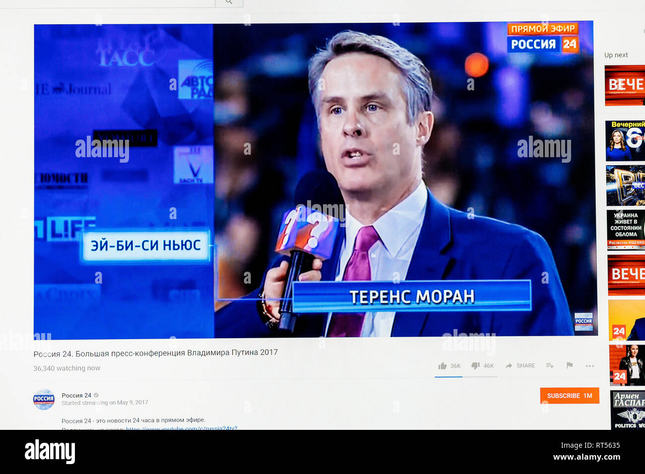 PARIS, FRANCE - DEC 14, 2017: Terence Patrick Moran ABC asking ...